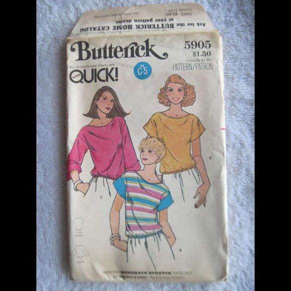 Office | Butterick 595 Super Quick All Sizes Misses Top N C5 Moderate ...